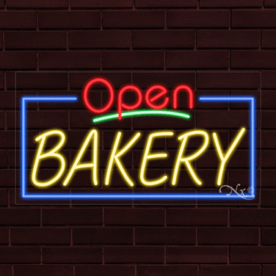 NEW "OPEN BAKERY" w/BORDER 33x18x1 INCH LED FLEX WINDOW/WALL INDOOR ...