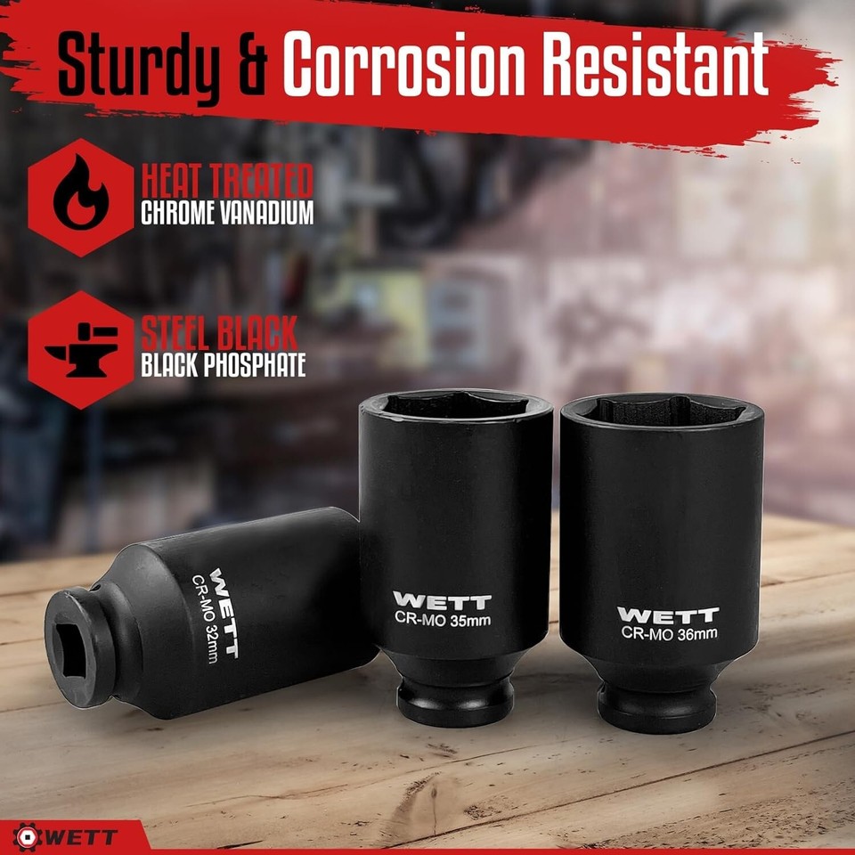 1/2" Drive Deep Impact Socket Set, 9-Piece Spindle Axle Nut Metric ...