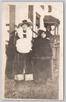 Two Women Winter Coats Fur Collar Muff Real Photo RPPC Postcard c1930 ...