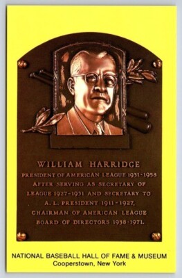 William Harridge Cooperstown NY Baseball Hall of Fame Plaque Postcard ...