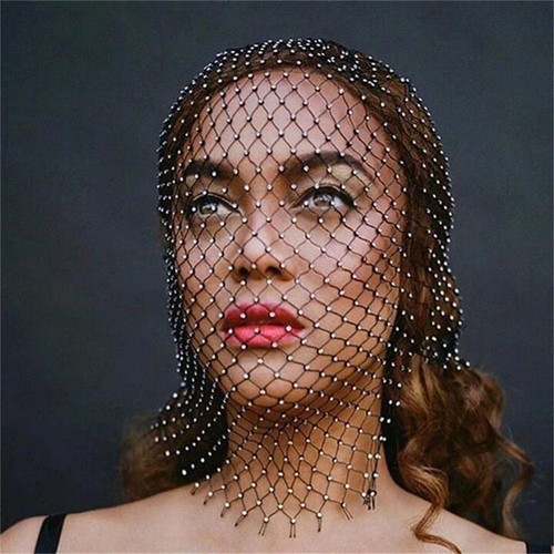 Crystal Head Mask Rhinestone Mesh Veil Fishnet Headhood Diamond ...
