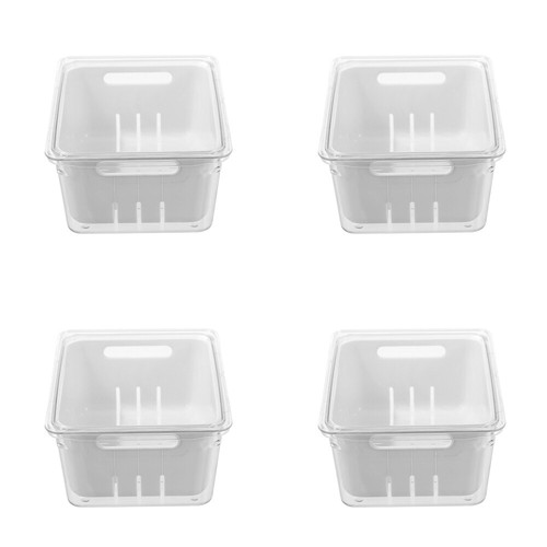 4x Boxsweden Crystal 2L/22cm Crisp Bin Storage Container w/ Removable ...
