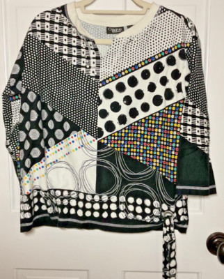 ONQUE CASUAL WOMENS TOP SIZE LARGE 3/4 SLEEVED BLACK WHITE POLKA DOTS ...