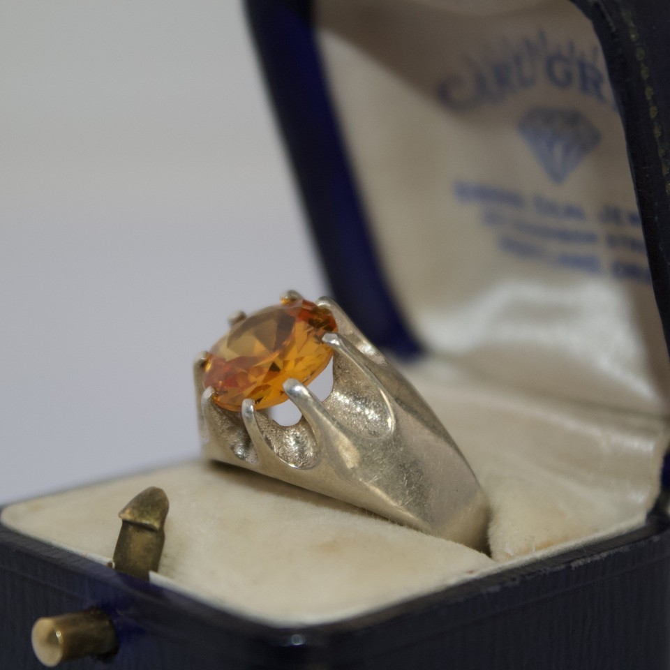 Vintage Orange Sapphire Sterling Silver Signet Ring | Mid-Century, Size ...