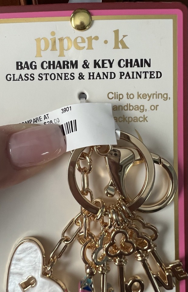 Piper K Bag Charm Or Key Chain Glass Stones Eiffel Tower Heart Lock ...