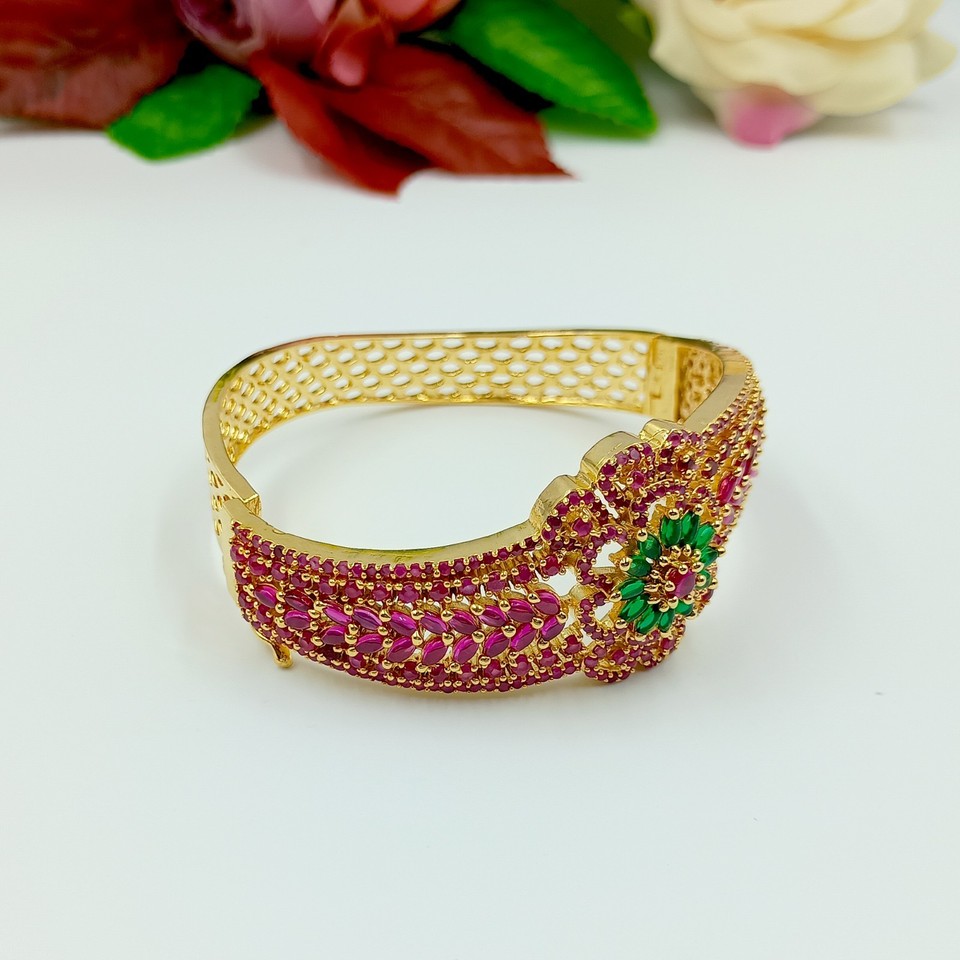Ruby & Emerald Bangle Bracelet | Indian Bridal Jewelry | Gold Plated ...