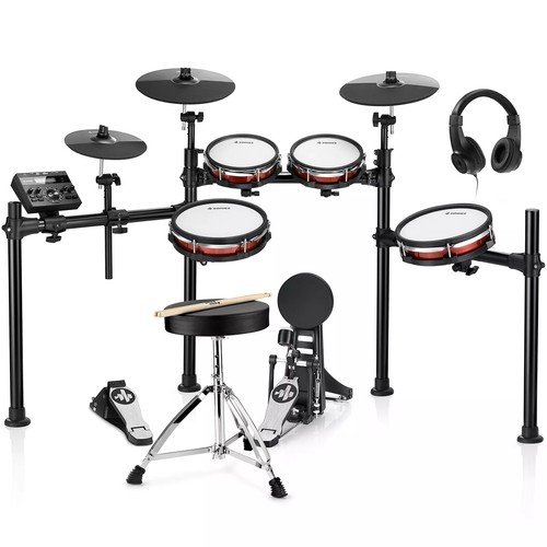 Donner DED-200 MAX Electric Drum Set 12" Dual Zone Cymbal Mesh Pad 450 ...