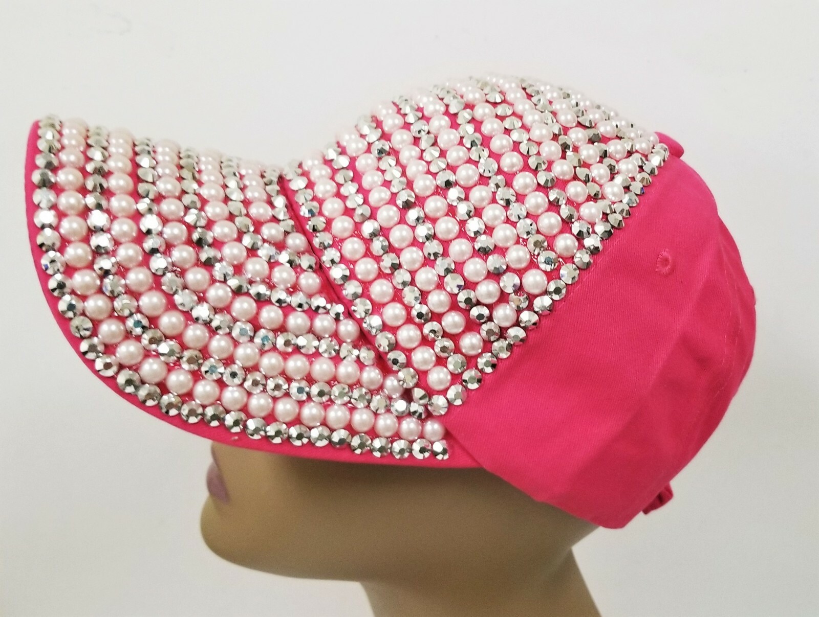 FUCHSIA PINK CANVAS SHINY CRYSTAL CUT GLITZ STUDS,PEARL LADY'S BASEBALL ...