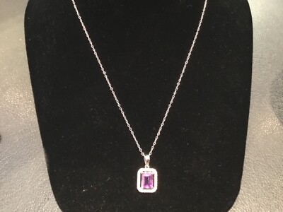 INCREADABLE STERLING SILVER DIAMOND & AMYTHIS PENDANT NECKLACE MADE IN ...