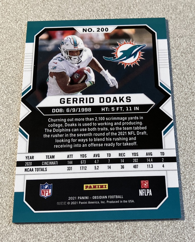 2021 Panini Obsidian RC #200 Gerrid Doaks Dolphins | eBay