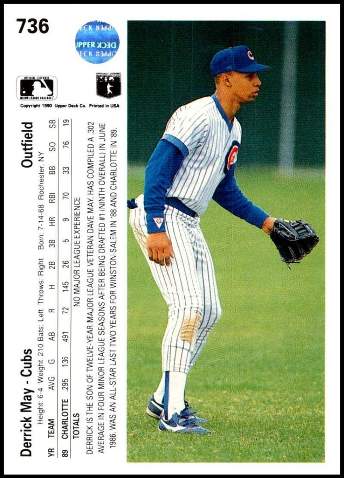 1990 Upper Deck #736 Derrick May RC Rookie Cubs | eBay