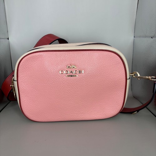 Coach Pebble Leather Colorblock Crossbody Camera Bag Pink Cream Red ...