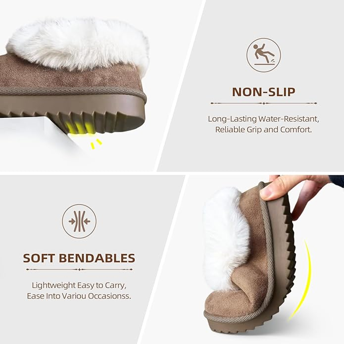 Women Full Slippers Faux Fur Winter Fluffy Boots Suede Warm Shoes For ...