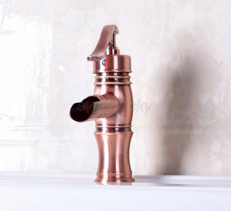 Antique Copper Bathroom Sink Faucet Waterfall Spout Single Handle/Hole ...