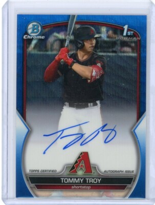 Tommy Troy 2023 1st Bowman Chrome Draft auto blue wave refractor #'d ...