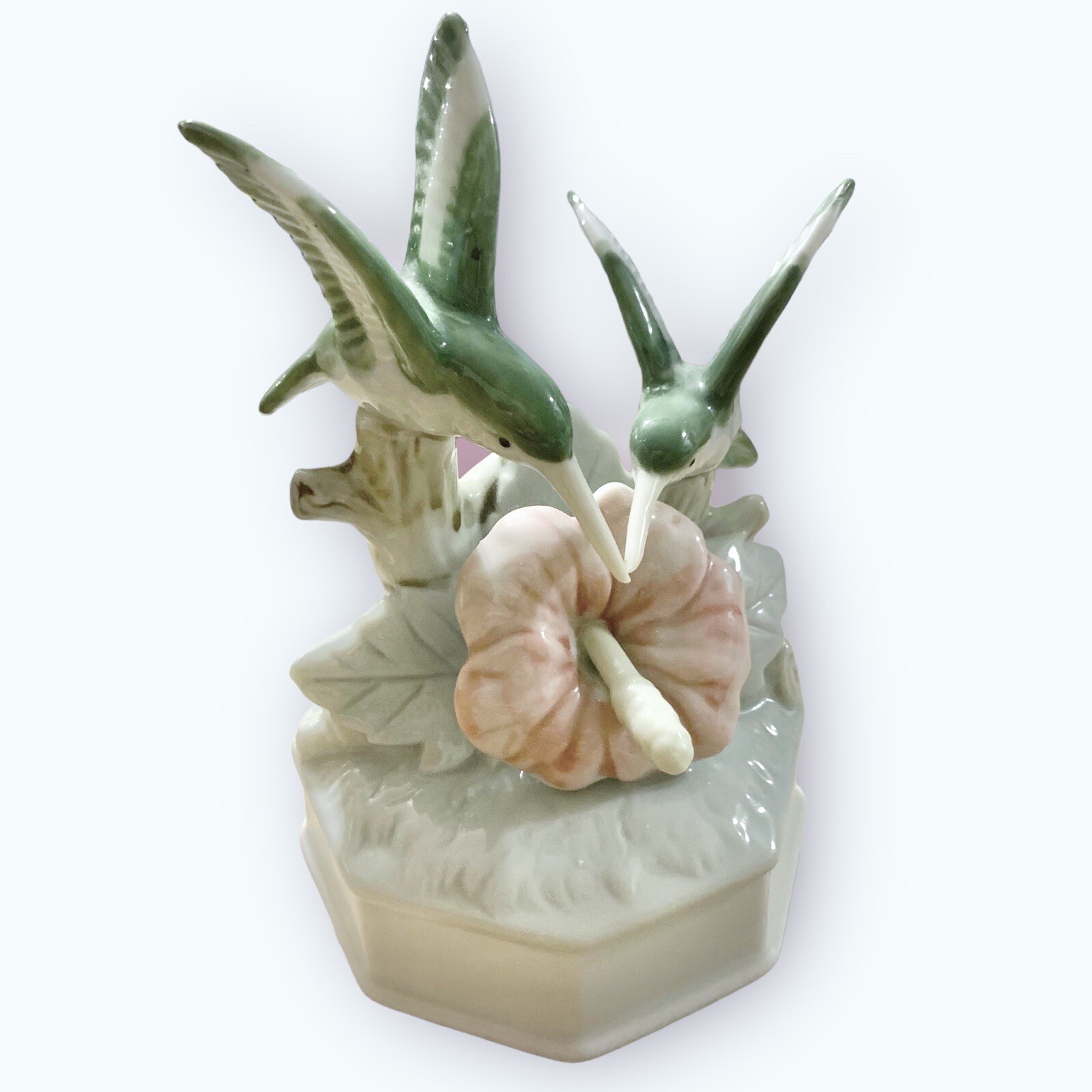 Vintage Ceramic Hummingbirds In Flight- Hibiscus Flower Music Box ...