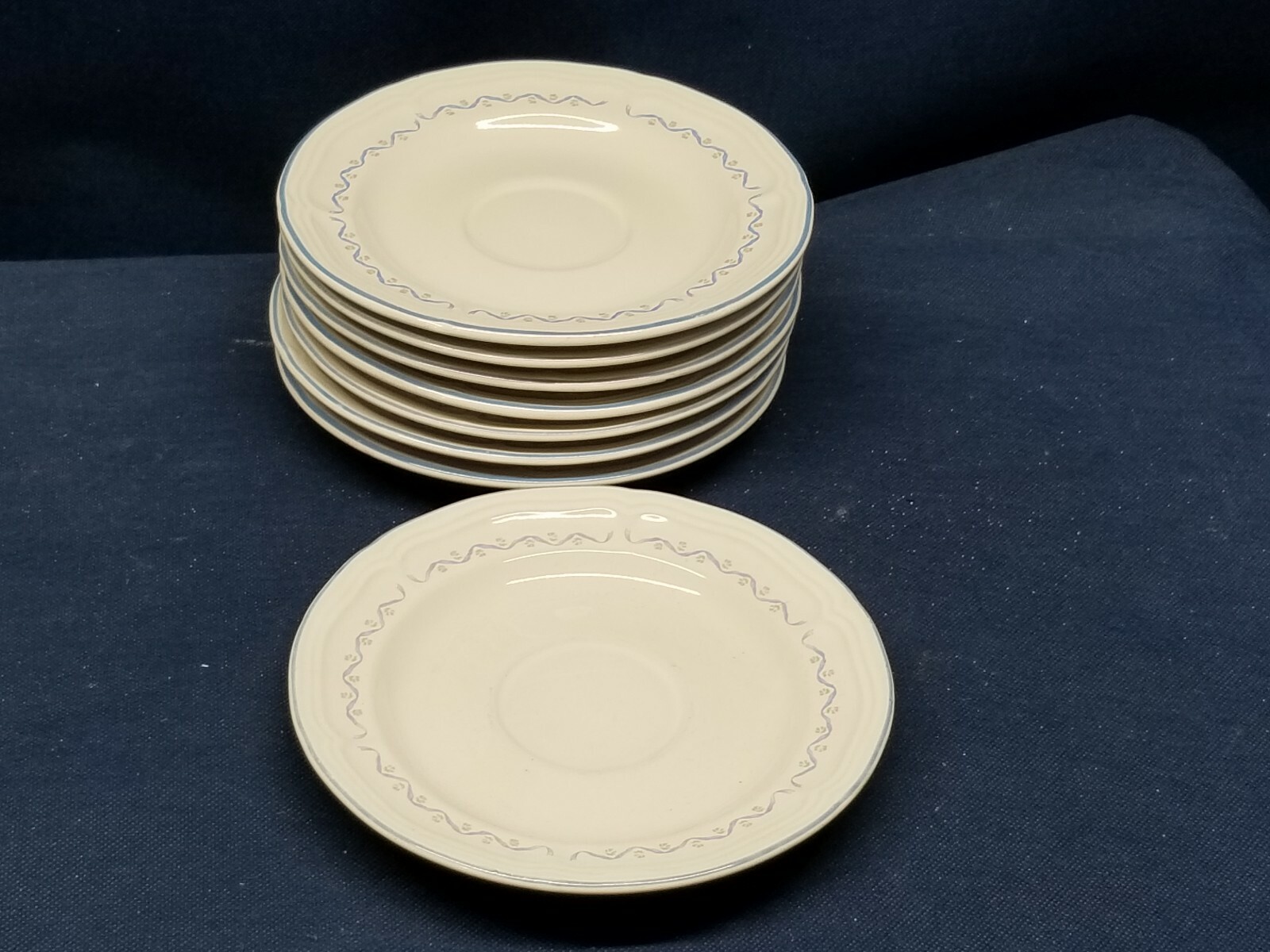 Vintage Trisa Stoneware Set/8 Saucers Heart/Blue Ribbon Design ...