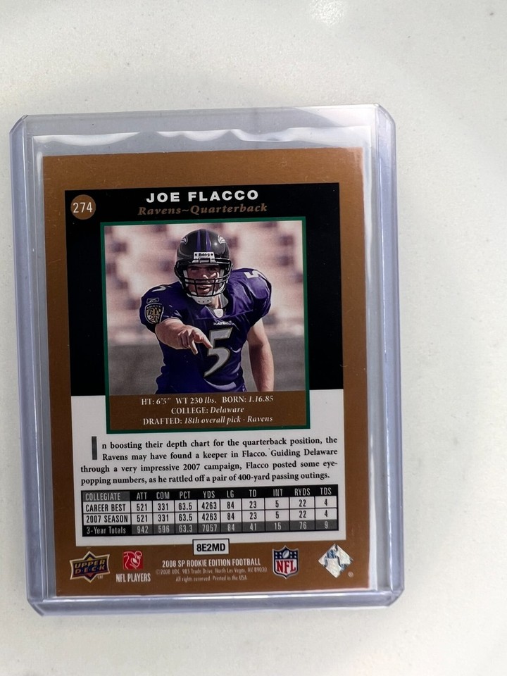 2008 SP Rookie Edition Premier Prospects JOE FLACCO Rookie Card #274 ...
