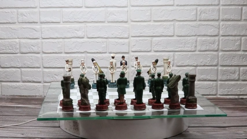 USA Soldier Theme Army vs Navy Chess Set Hand Painted with Glass Board ...