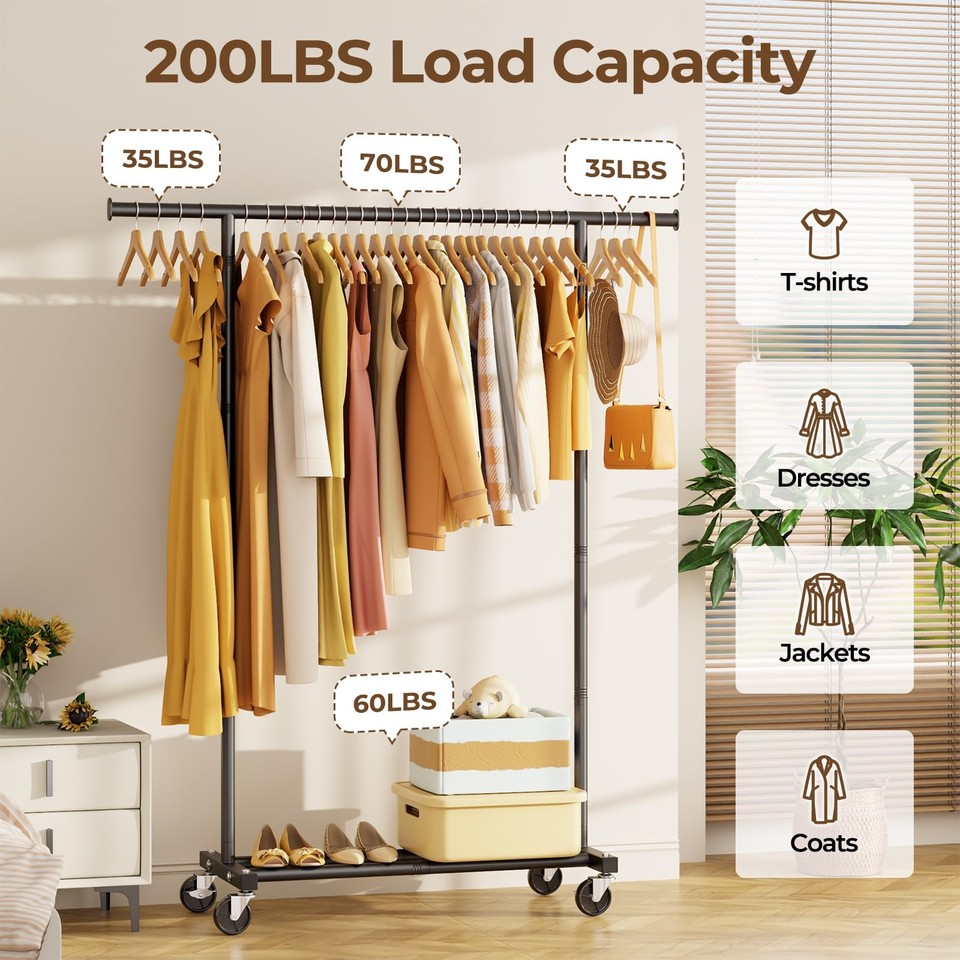 Clothes Rack for Hanging Clothes: Clothing Coat Garment Rolling Racks ...