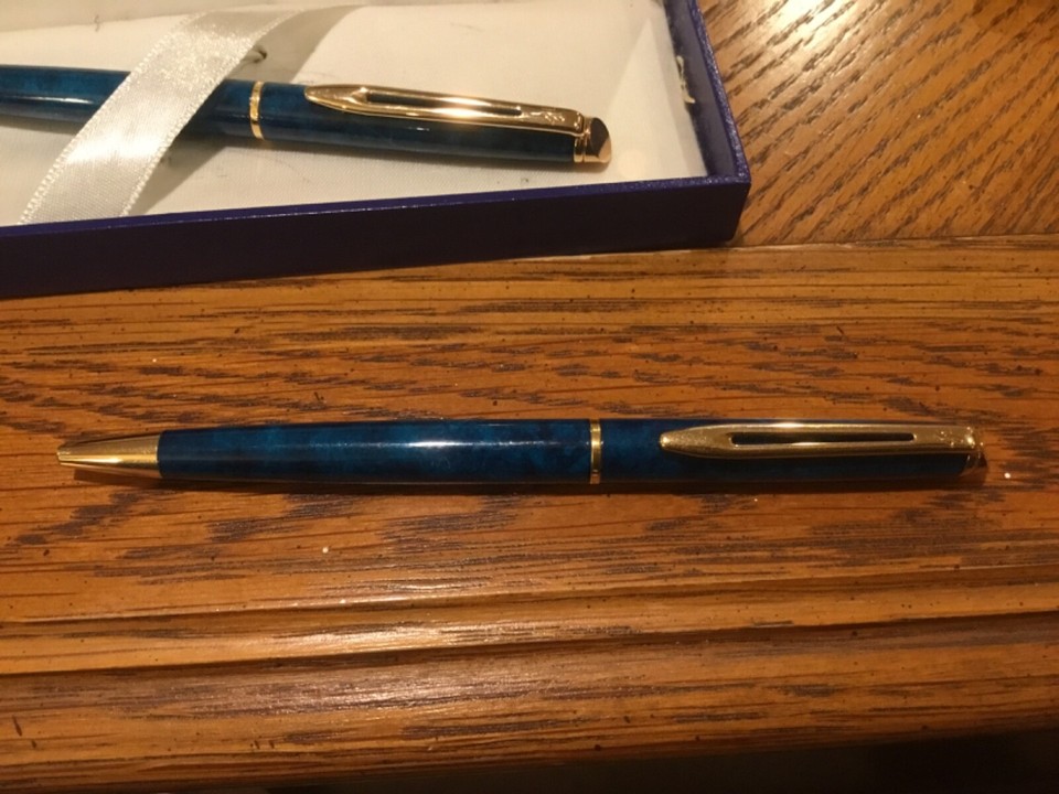 Waterman Teal Blue Marble Pen & Pencil Set made in Paris, France with ...