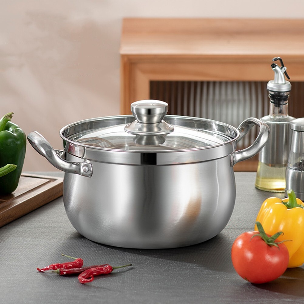 Stylish Stainless Steel Pot with Glass Lid Practical and Functional ...
