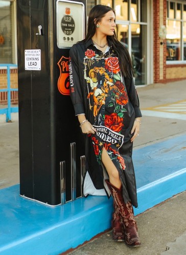 Lucky and Blessed National Rodeo Dress Duster Maxi Black Printed ...