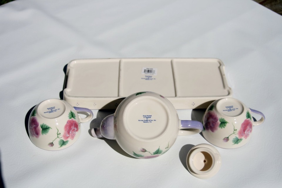 Tea For Two Tea Set Purple Floral Rose Pattern With Tray Tea Pot and ...