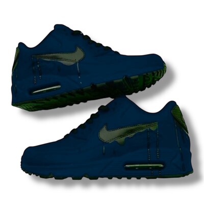 Custom Nike Air Max 90 - Navy Black Drip - Hand-Painted - Dripped Nike ...