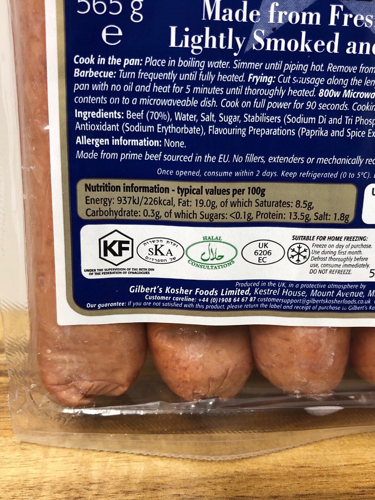 Chicago’s Best Jumbo Beef Frankfurters 565g Quarter Pounders Sausages ...