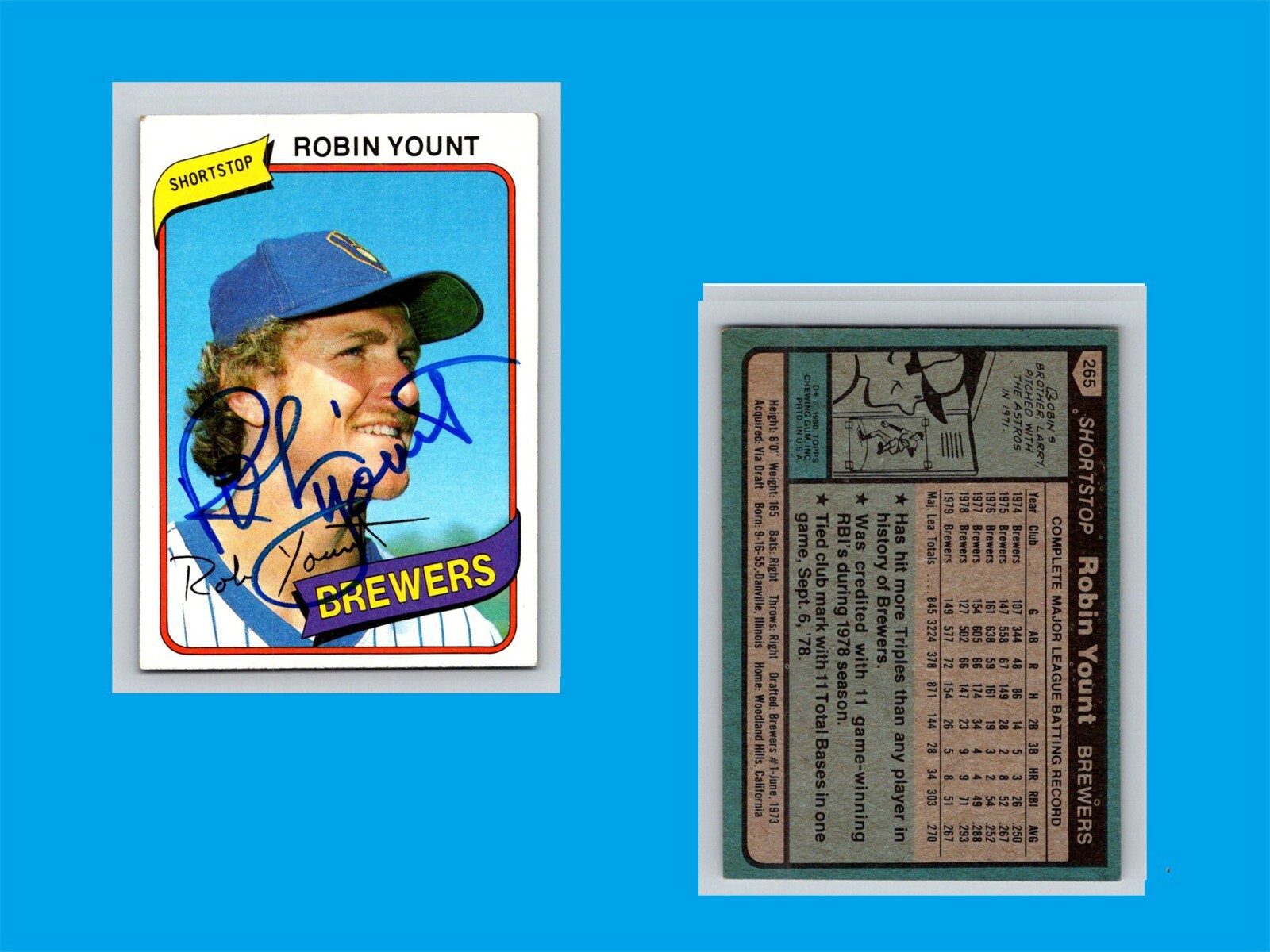 ROBIN YOUNT AUTOGRAPHED 1980 TOPPS MLB CARD | eBay