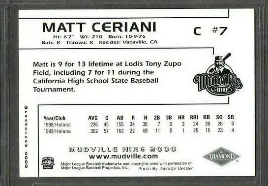 2000 Grandstand Matt Ceriani Mudville Nine Baseball Card Signed ...