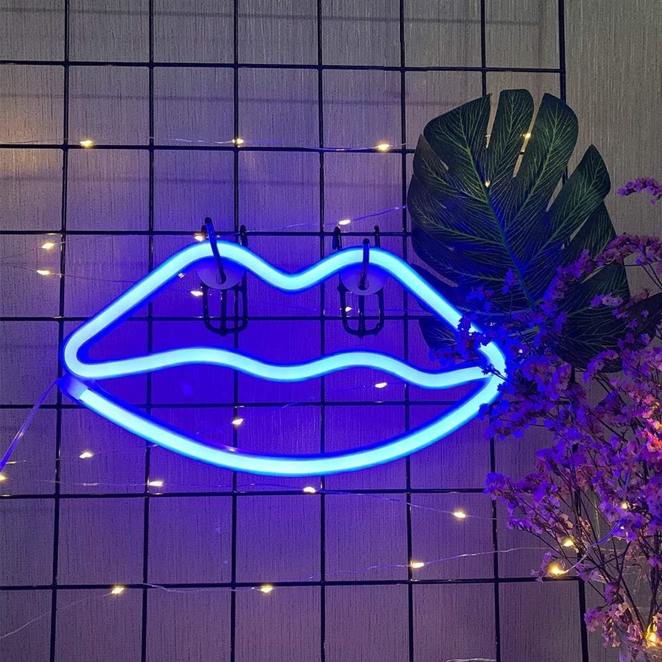 ENUOLI Pink Lip Neon Lights LED Lips Light Neon Signs Battery/USB ...