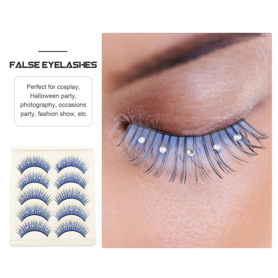 5 Pairs Colored Fake Lash Extensions with Rhinestone Festival Cosplay ...