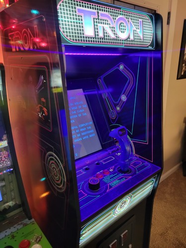ARCADE1UP TRON CABINET W/STOOL + 'ENCOM' FAUX COIN DOOR AND 'RECOGNIZER ...