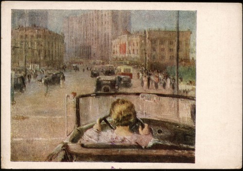 New Moscow 1937 Socialist realism Soviet russia postcard woman driving ...