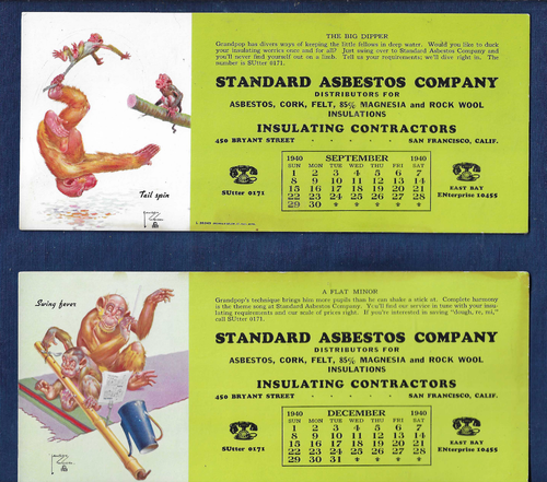 2 Vintage NMint Advertising Blotters Lawson Wood 1940 Calendars Monkey ...