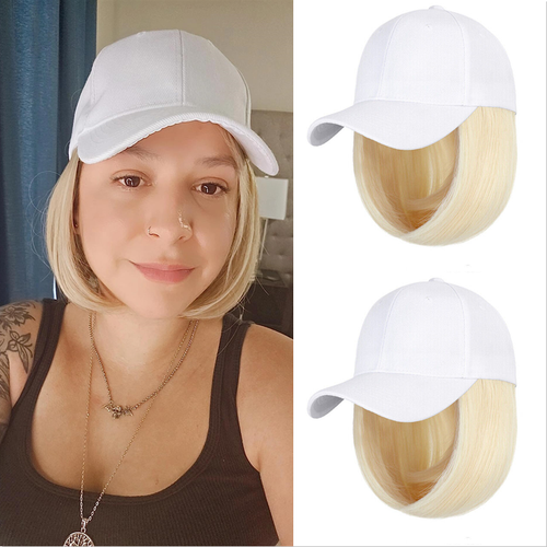 Short Bob Baseball Wig White Hat Wig Cap with 613 Blonde Hair Natural ...