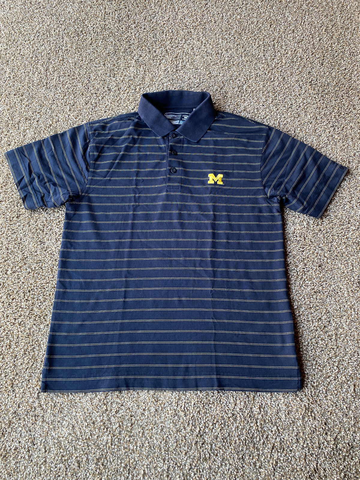 Michigan Wolverines Polo Shirt Mens S Blue Striped Pima Cotton Cutter ...