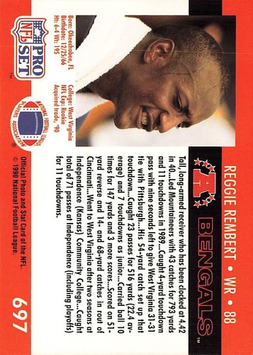 1990 Pro Set #697 Reggie Rembert Cincinnati Bengals | eBay