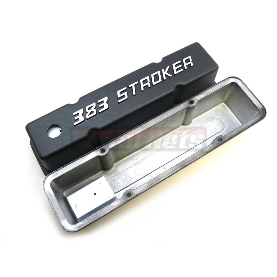 Small Block Chevy Tall Black Aluminum Valve Cover Bowtie "383 Stroker ...