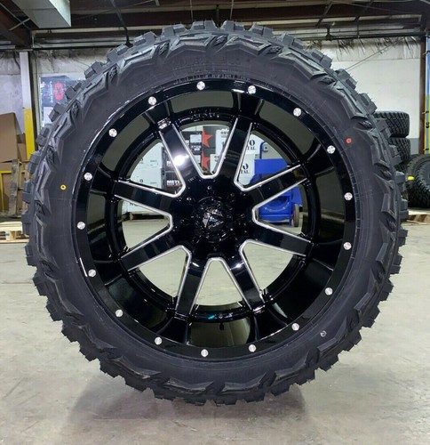 22x12 Fuel D610 Black Maverick Wheels Rims 35" MT Tires 5x5.5 Dodge Ram ...