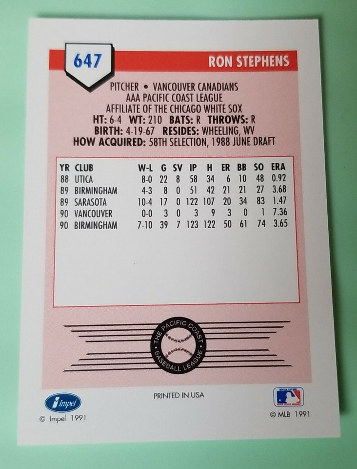 1991 Line Drive AAA #647 Ron Stephens - Vancouver Canadians | eBay