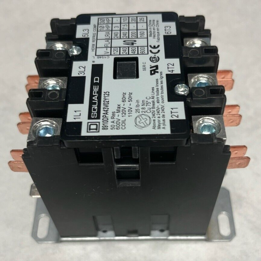 8910DPA43V02Y125 - Square D, Contactor, 3 Pole 40A 120VAC Coil | eBay