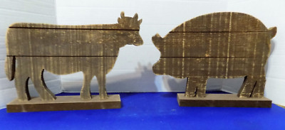 New Wood Pig Cow Statue Figurine Rustic Country Farmhouse Decor | eBay