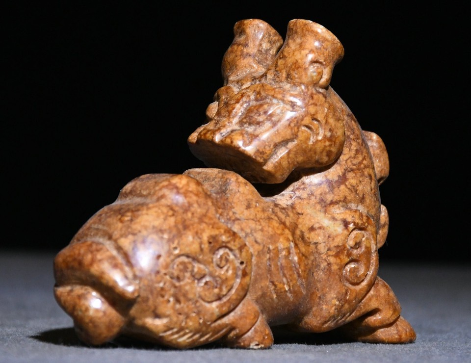 5.5CM Chiese Dynasty Old Jade Carve Feng Shui Dragon Pixiu Bast Animal ...