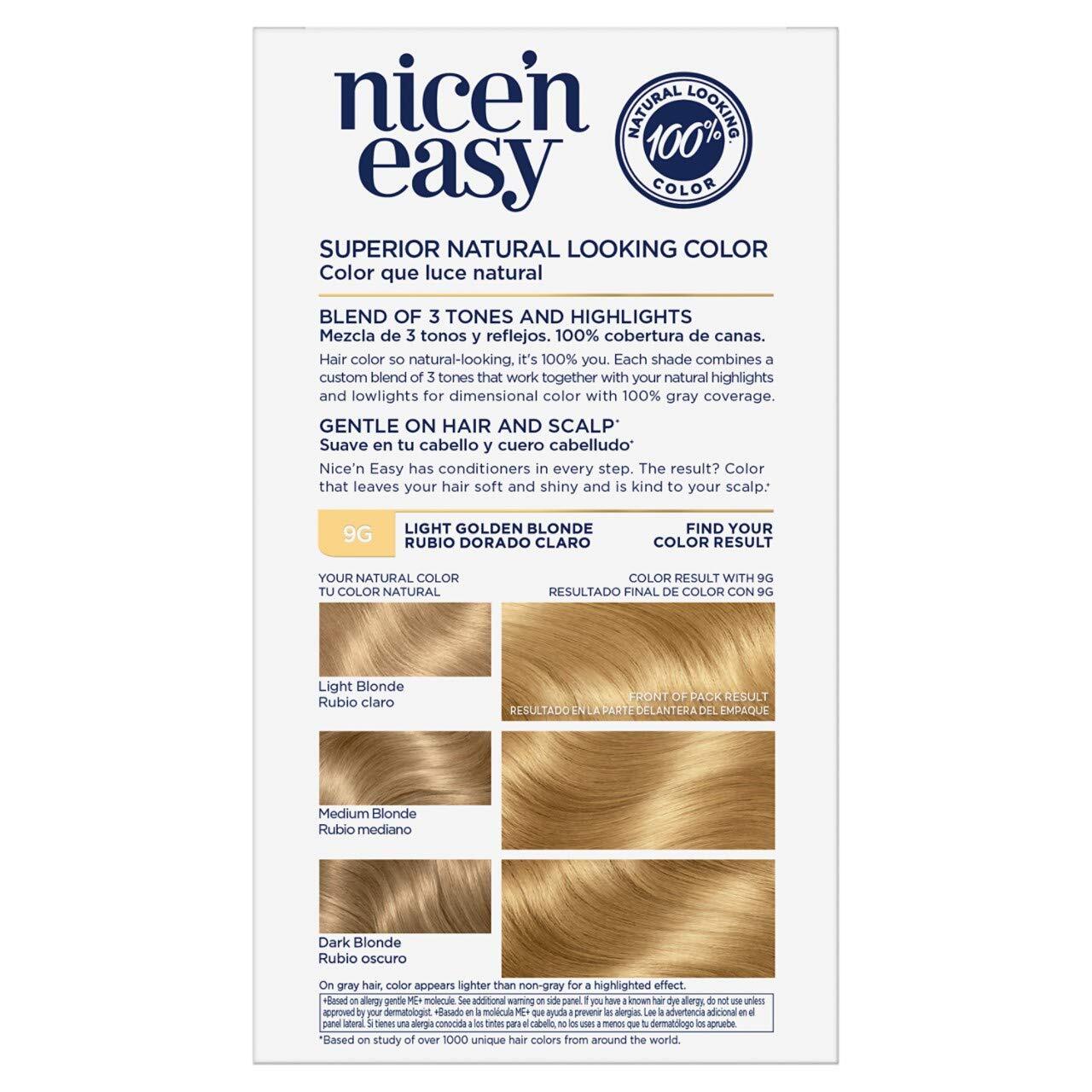Pack of (2) New Clairol Nice'n Easy Permanent Hair Color, 9G Light ...