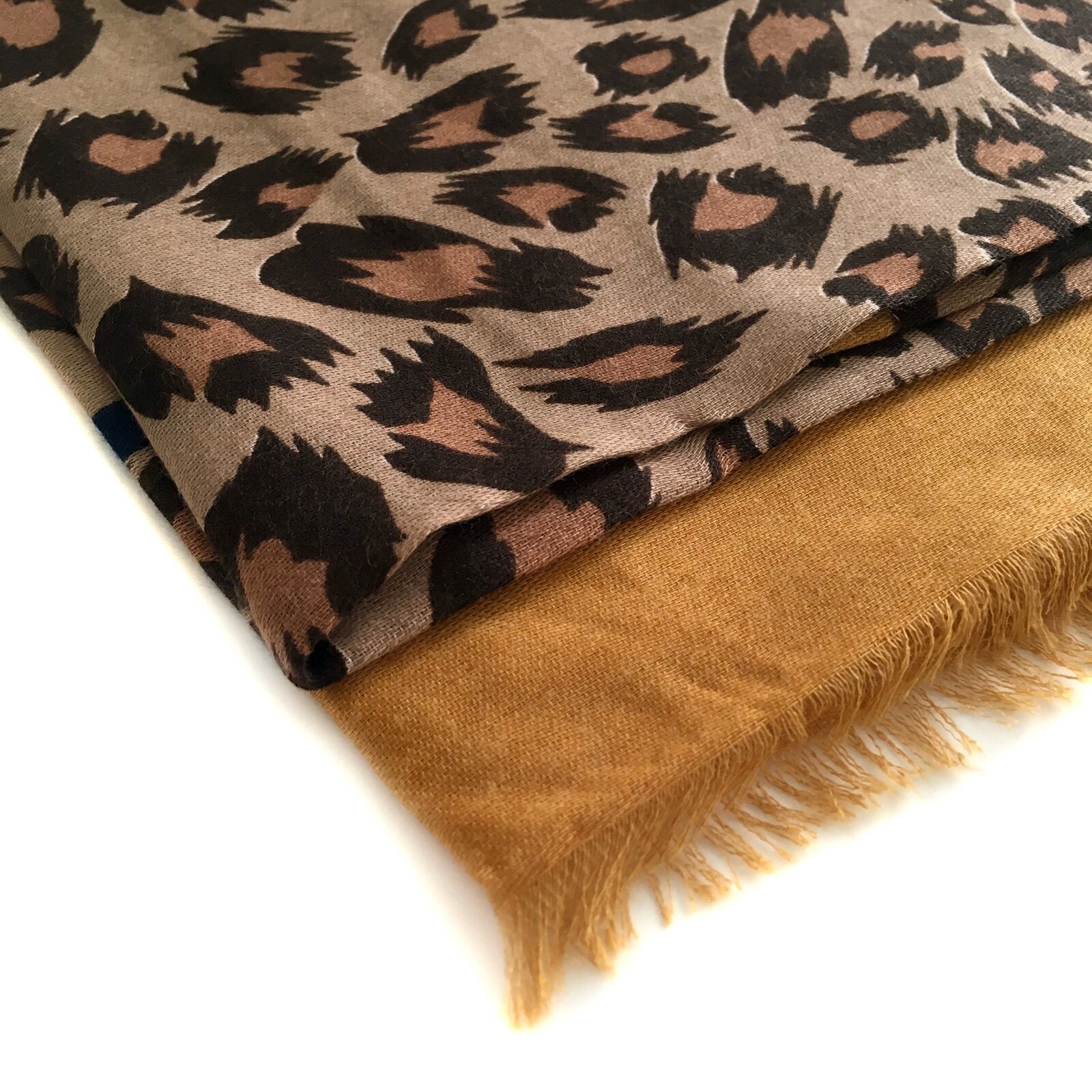 Large Leopard Print Scarf Mustard Yellow Navy Striped Animal Long ...