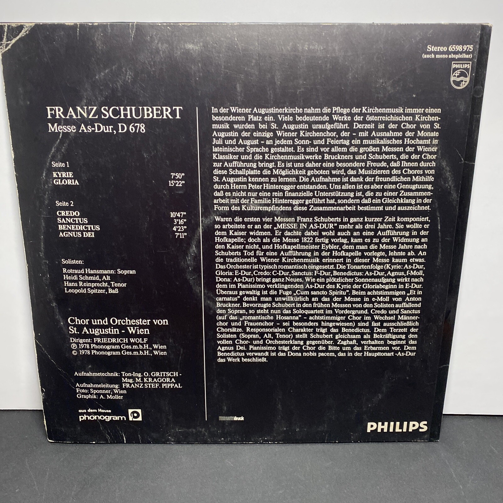 FRANZ SCHUBERT: MESSE AS-DUR D678 Friedrich Wolf LP | eBay