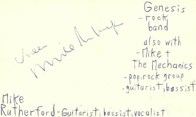 Mike Rutherford Guitarist Vocalist Genesis Rock Band Signed Index Card ...